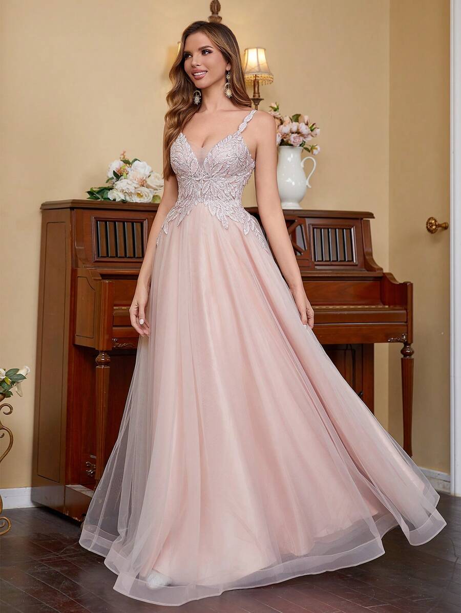 Contrast Sequin Mesh Prom Dress | SHEIN UK