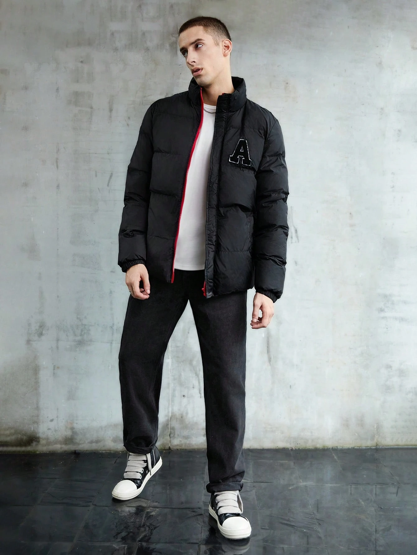 Manfinity Hypemode Loose Fit Men's Letter Patched Thermal Lined Puffer Coat | SHEIN USA