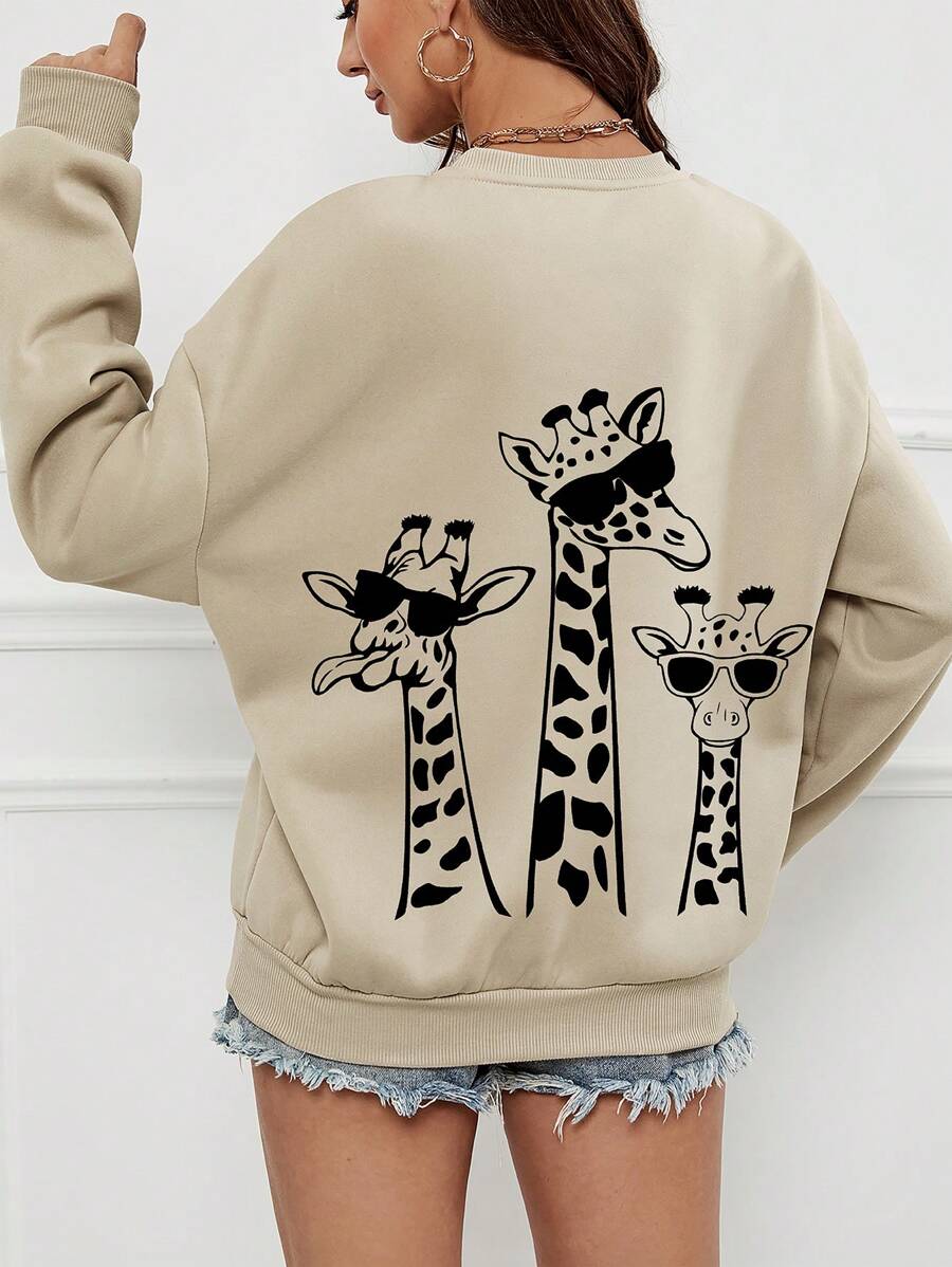 INAWLY Giraffe Print Drop Shoulder Sweatshirt | SHEIN USA
