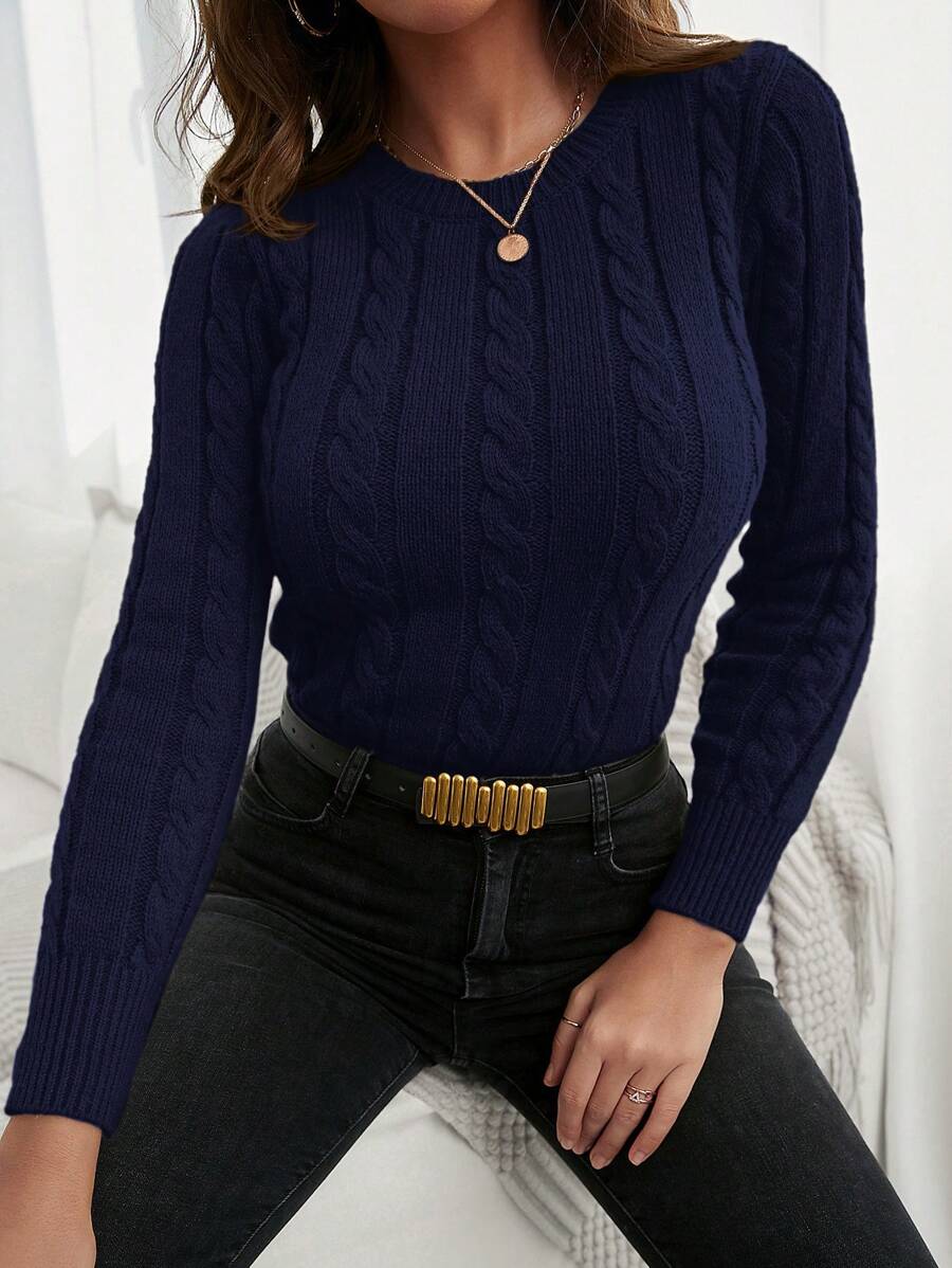EURMUSE Solid Cable Knit Sweater | SHEIN USA