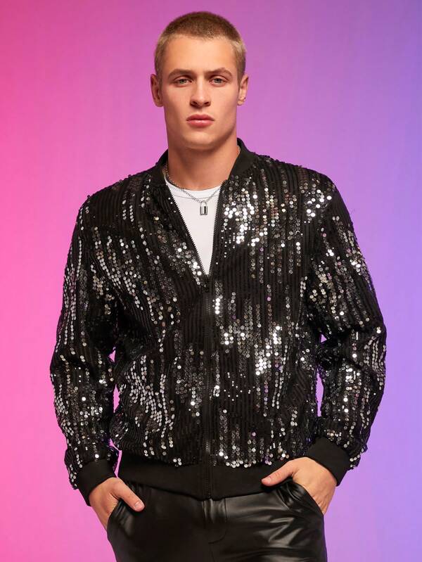 Manfinity Fever City Men Zip Up Sequin Bomber Jacket | SHEIN USA