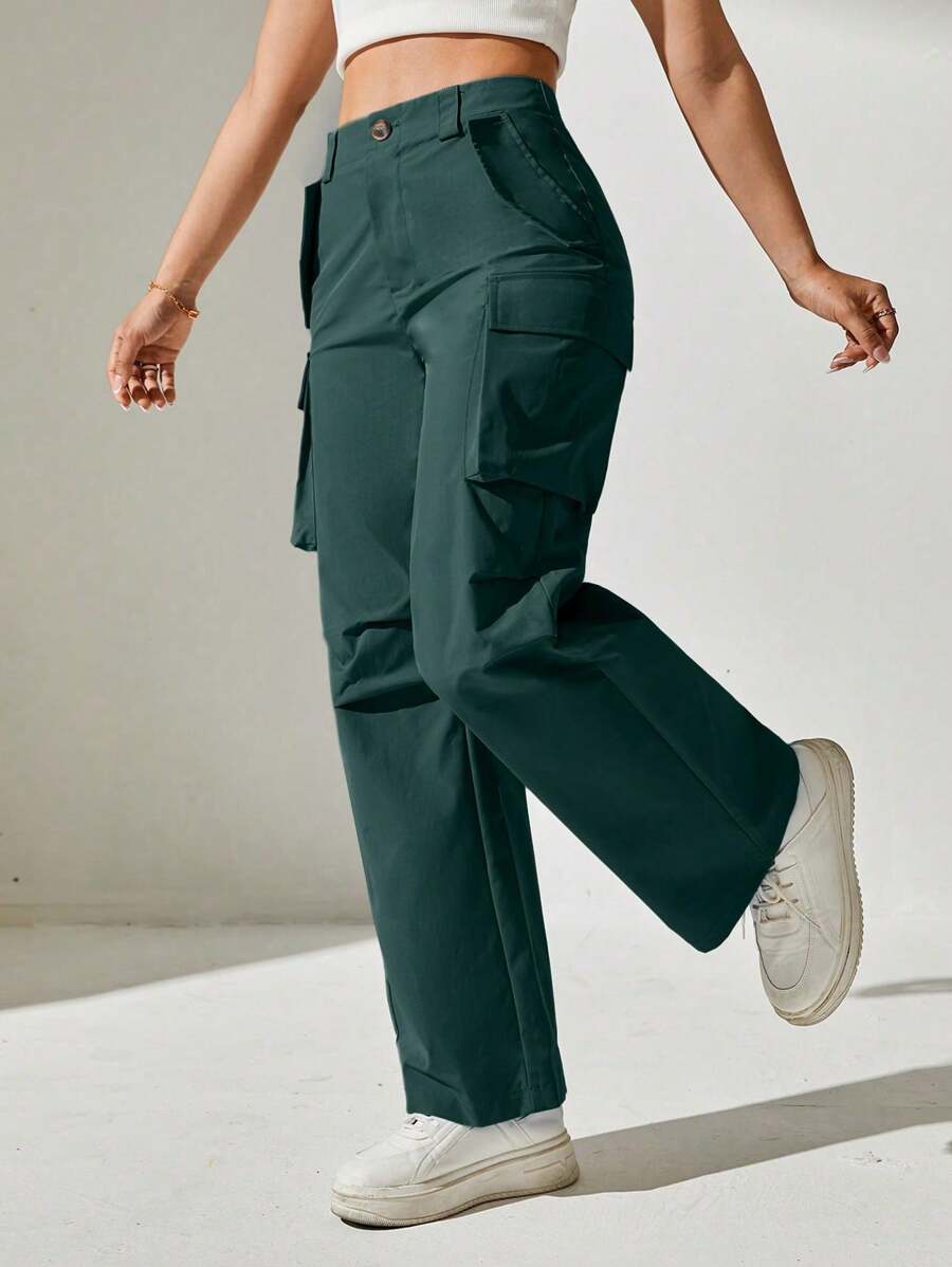 SHEIN PETITE Solid Flap Pocket Cargo Pants | SHEIN USA