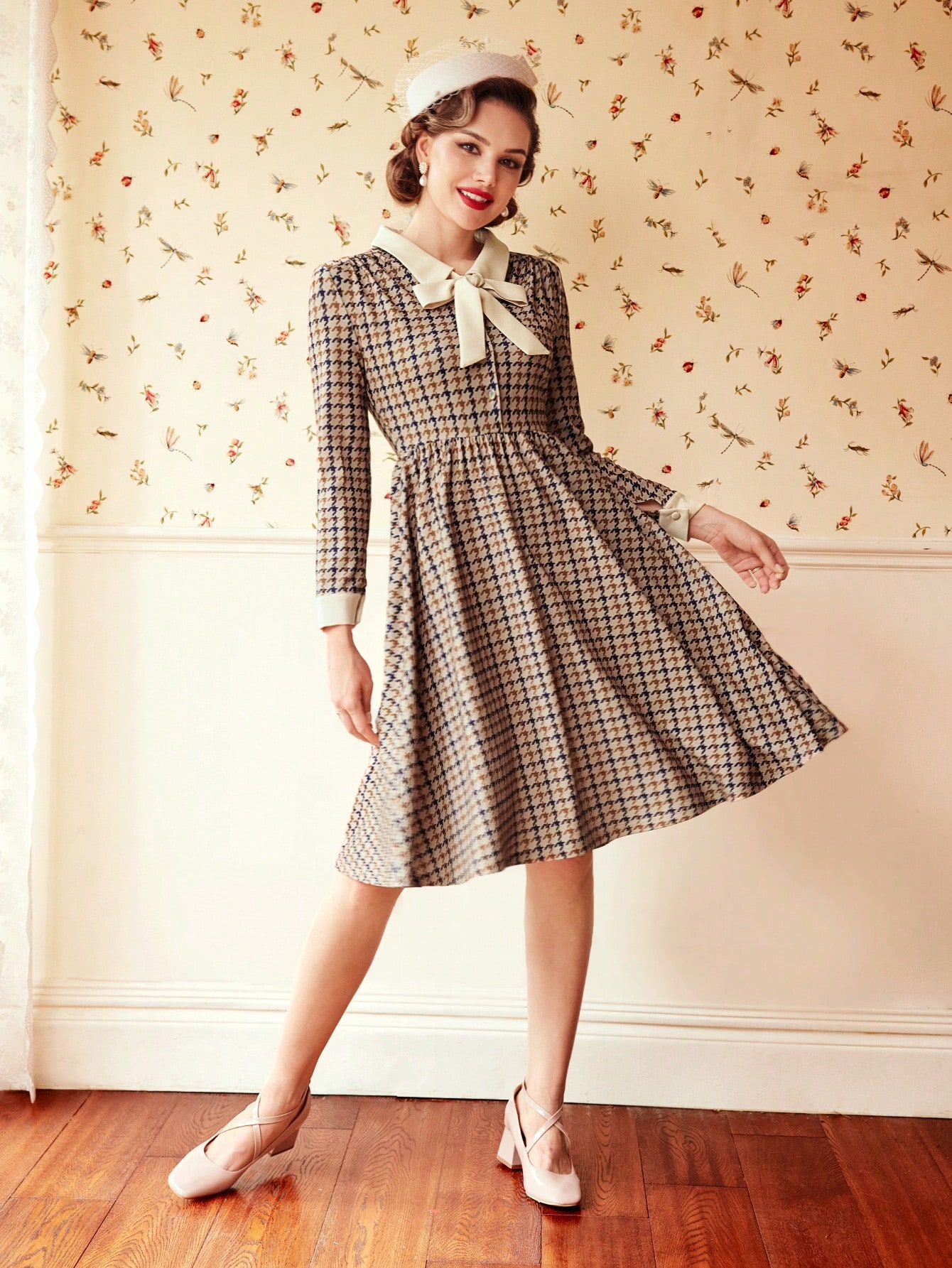 SHEIN DECDS Vintage Elegant Women's Dress With Houndstooth Pattern ...