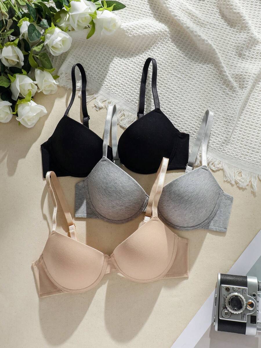 SHEIN 3pcs Solid Underwire Bra | SHEIN USA