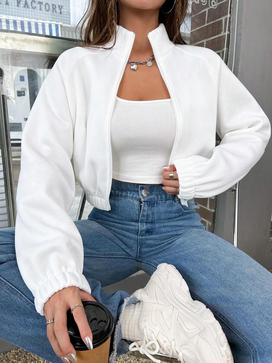 Flirla Zip Up Crop Jacket | SHEIN USA