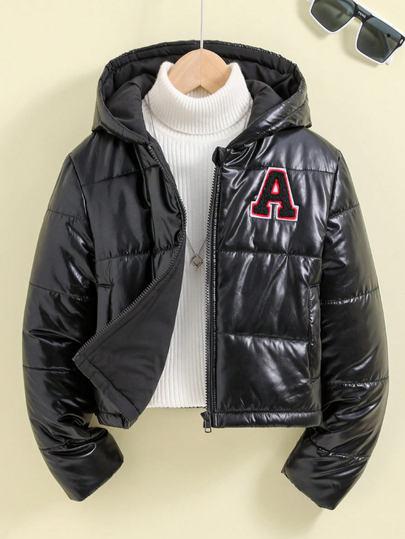SHEIN Kids Nujoom Tween Girl Letter Patched Hooded Puffer Coat Without ...