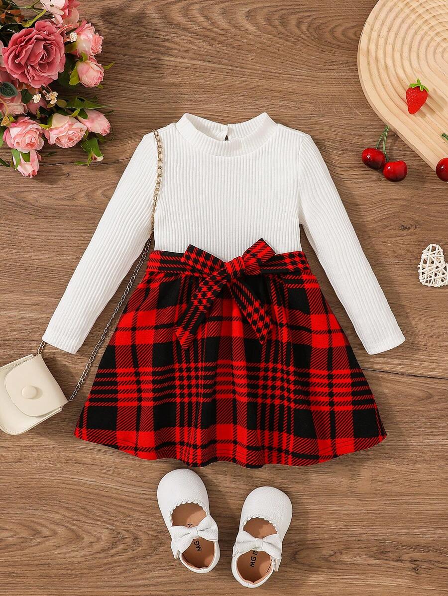 SHEIN Baby Girl Plaid Print Belted Dress | SHEIN USA