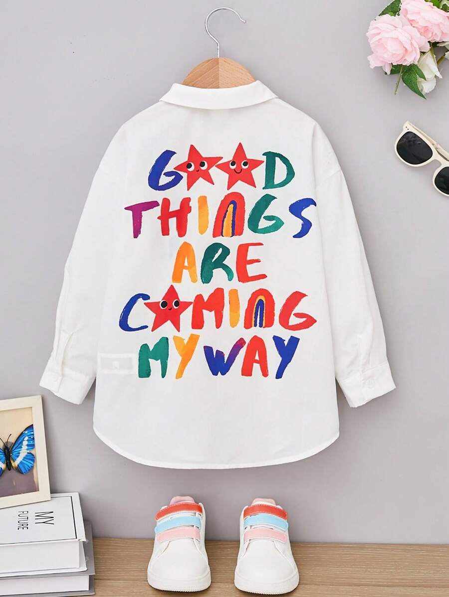 SHEIN Young Girl Loose Slogan Colorful English Print Shirt | SHEIN UK
