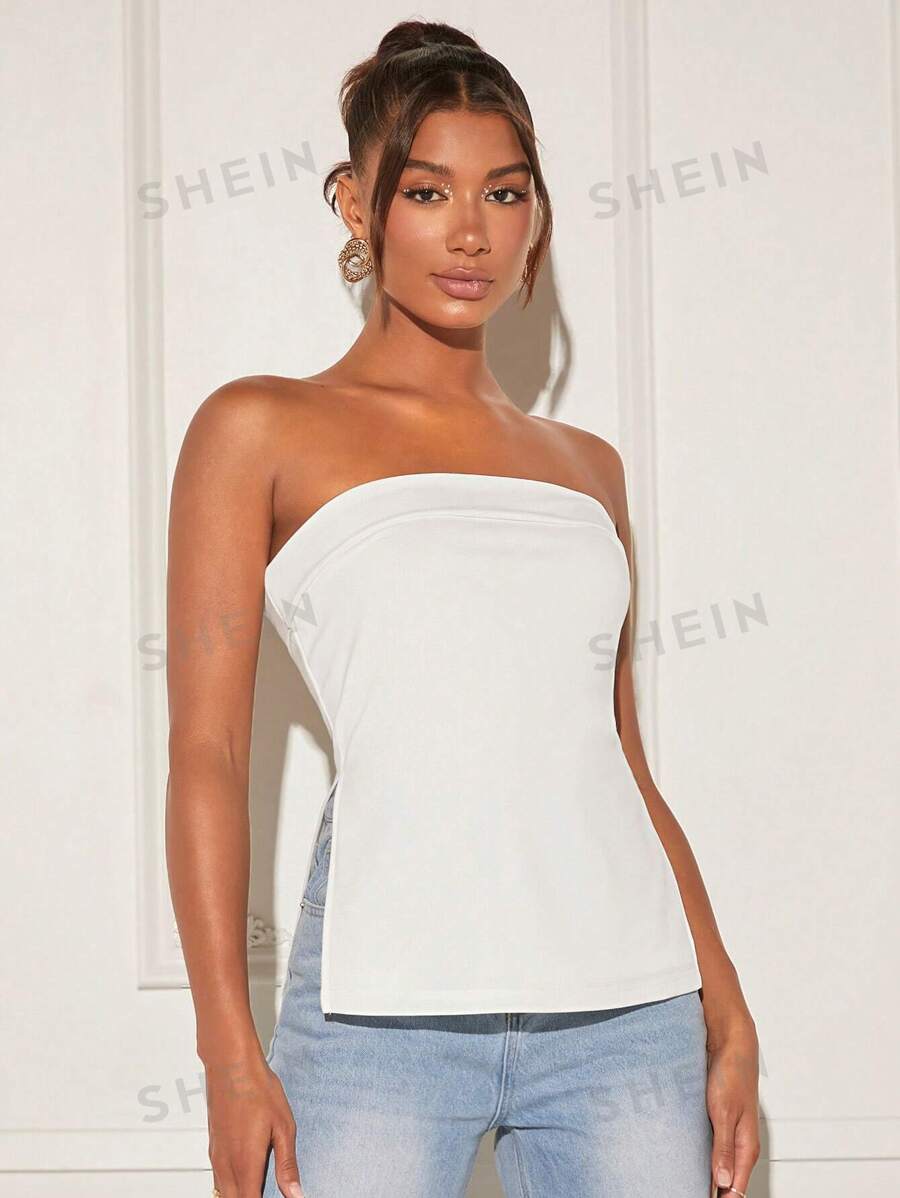 SHEIN BAE Solid Split Hem Tube Top | SHEIN UK