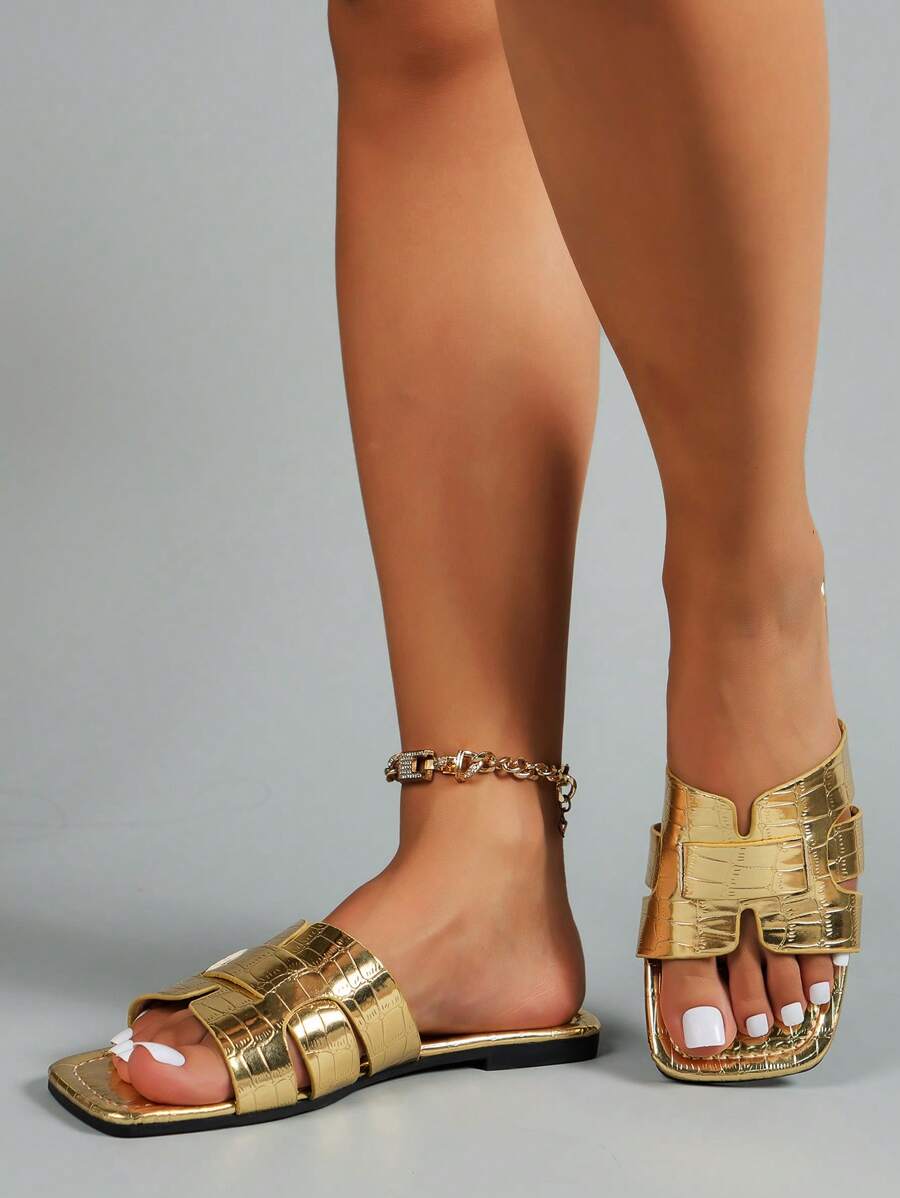 Women Gold Woven Flat Sandals, Women Party Flat Sandals, Women Outdoor ...