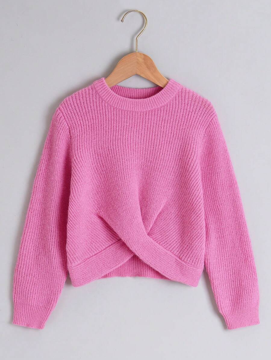 SHEIN Tween Girl Ribbed Knit Crossover Hem Sweater | SHEIN EUQS