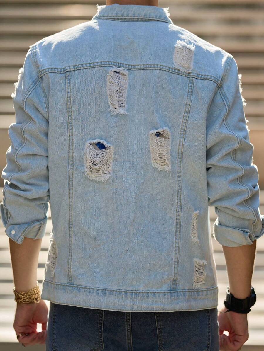Manfinity Men Ripped Flap Pocket Denim Jacket | SHEIN USA