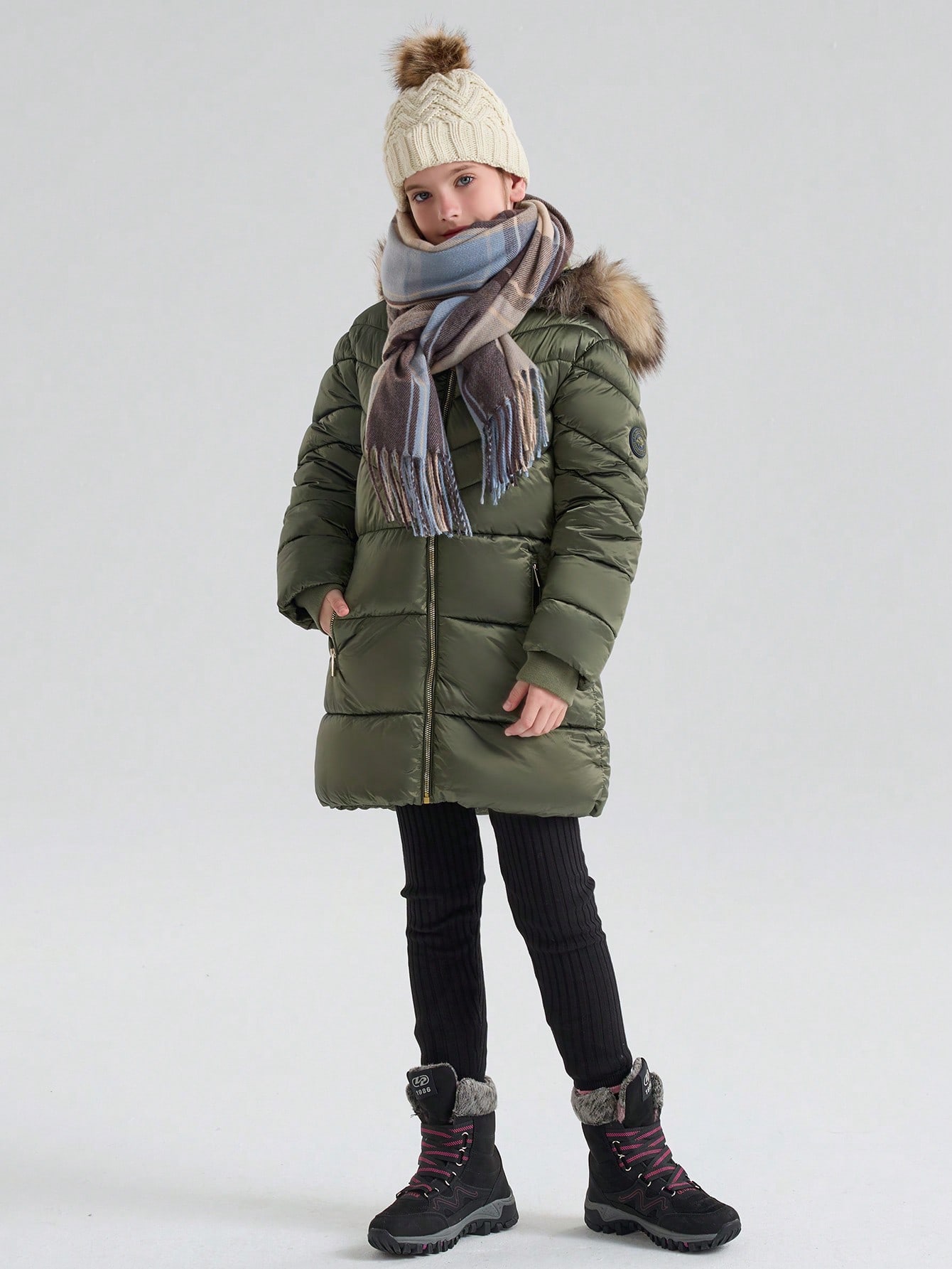 SOLOCOTE Tween Girl Fuzzy Trim Hooded Zip Up Puffer Coat | SHEIN UK