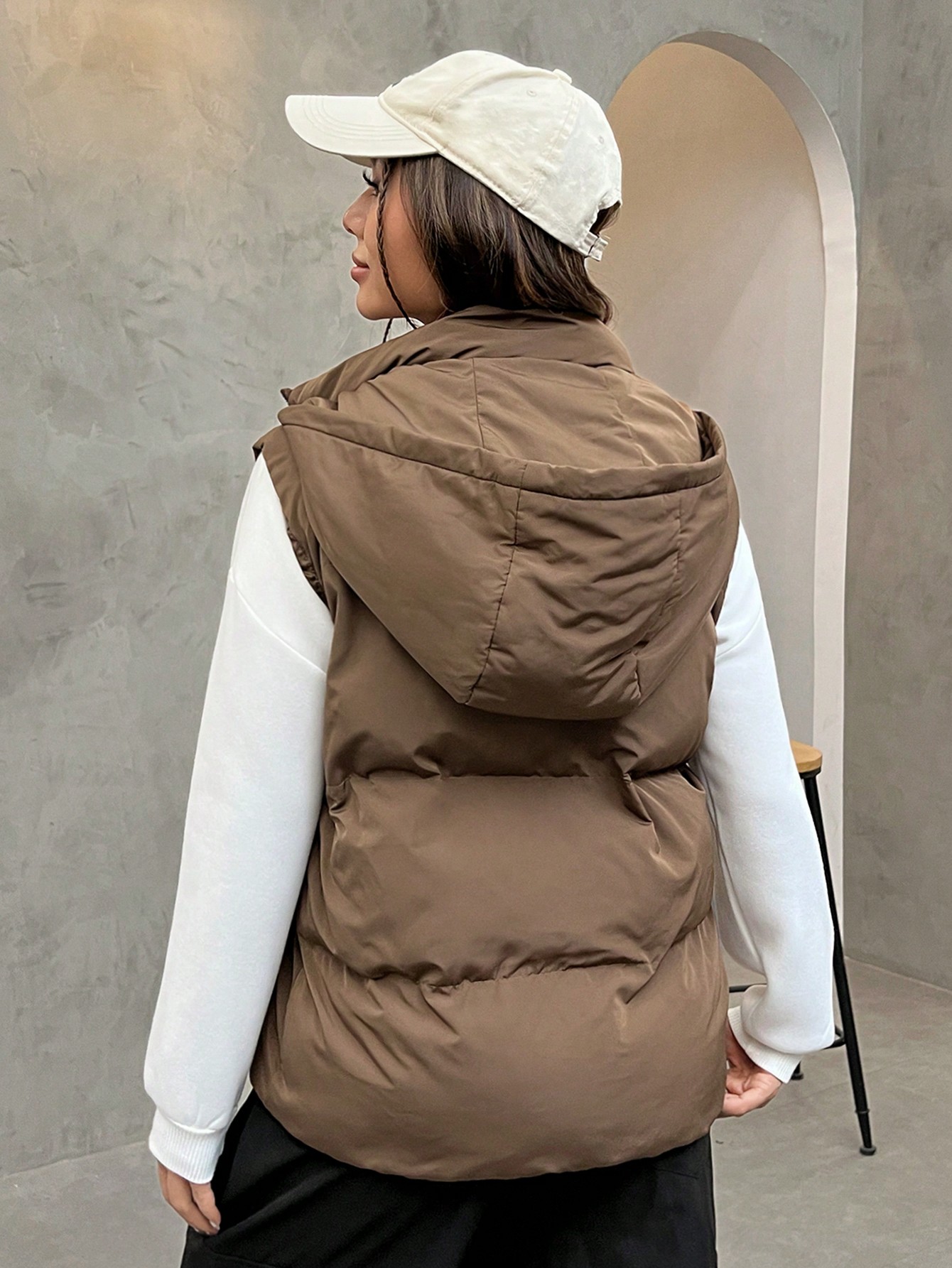 SHEIN EZwear Zip Up Slant Pocket Hooded Vest Puffer Coat | SHEIN USA