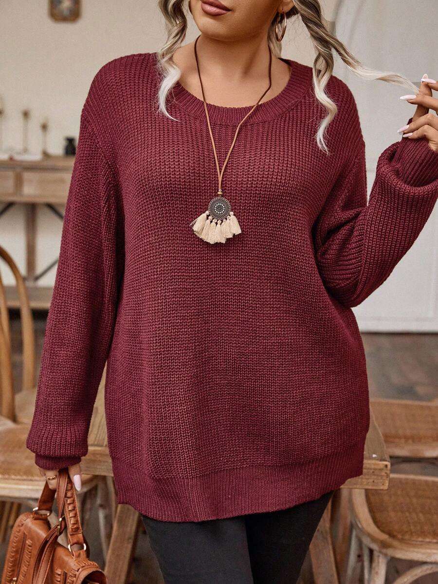 SHEIN LUNE Plus Solid Drop Shoulder Sweater | SHEIN USA