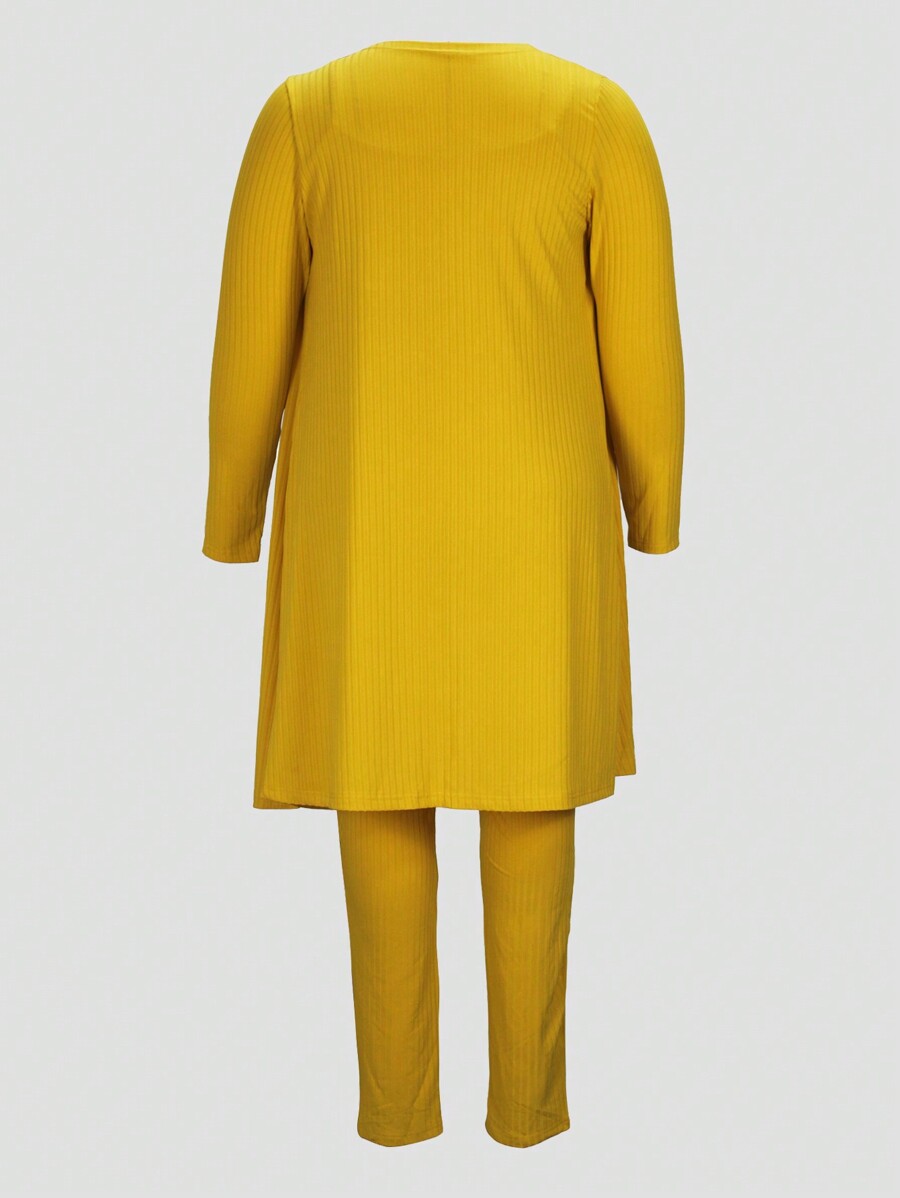 Plus Solid Cami Top And Drawstring Waist Pants And Coat Shein Usa