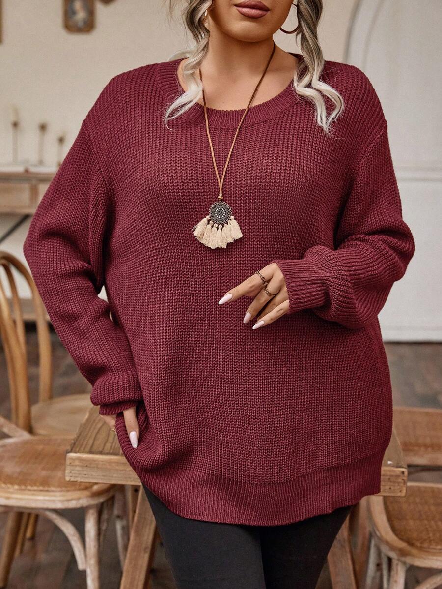 SHEIN LUNE Plus Solid Drop Shoulder Sweater | SHEIN USA