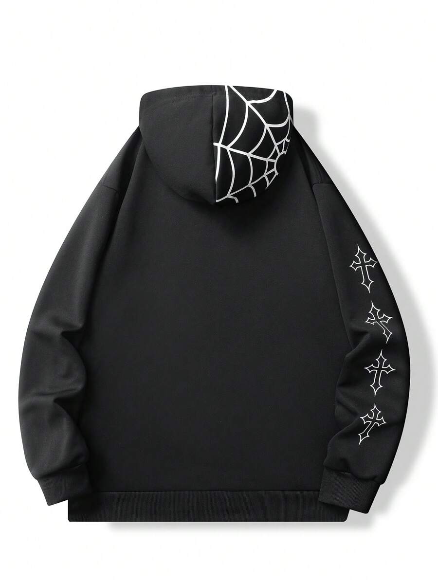 Manfinity EMRG Loose Fit Men's Letter Graphic Zipper Closure Hooded Jacket With Drawstring ...