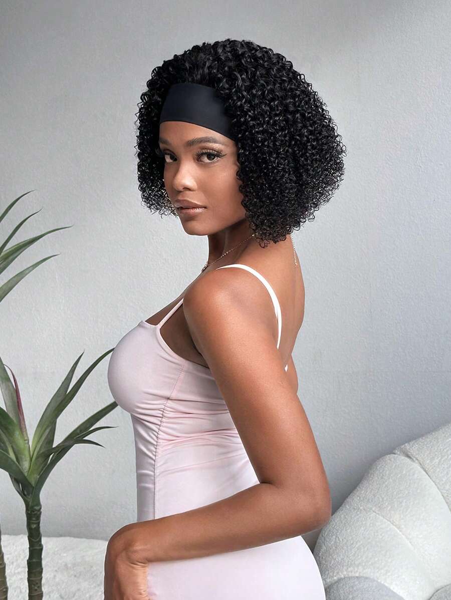 Kinky Curly Short Short Human Hair Natural Black Color Wig With ...