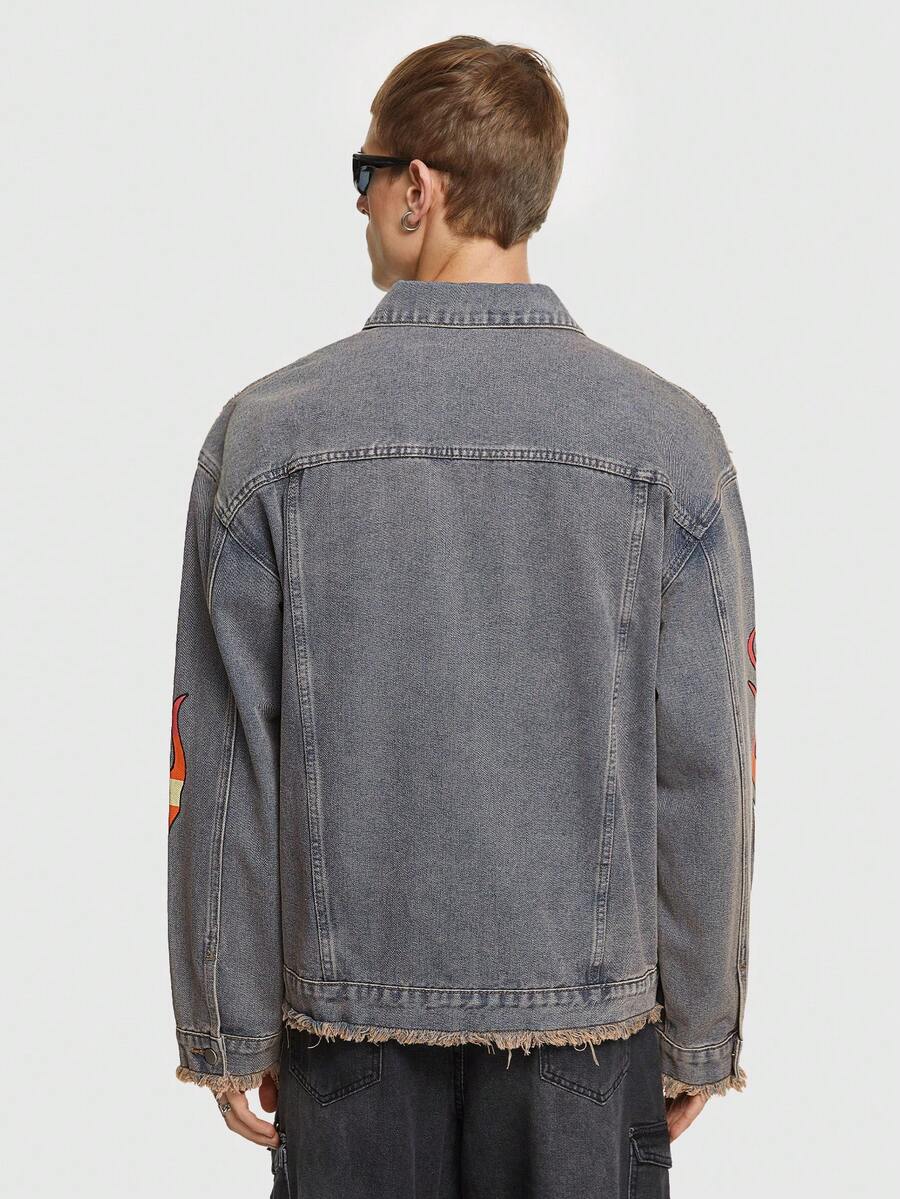ROMWE Street Life Men Flame Printed Ripped Denim Jacket | SHEIN USA