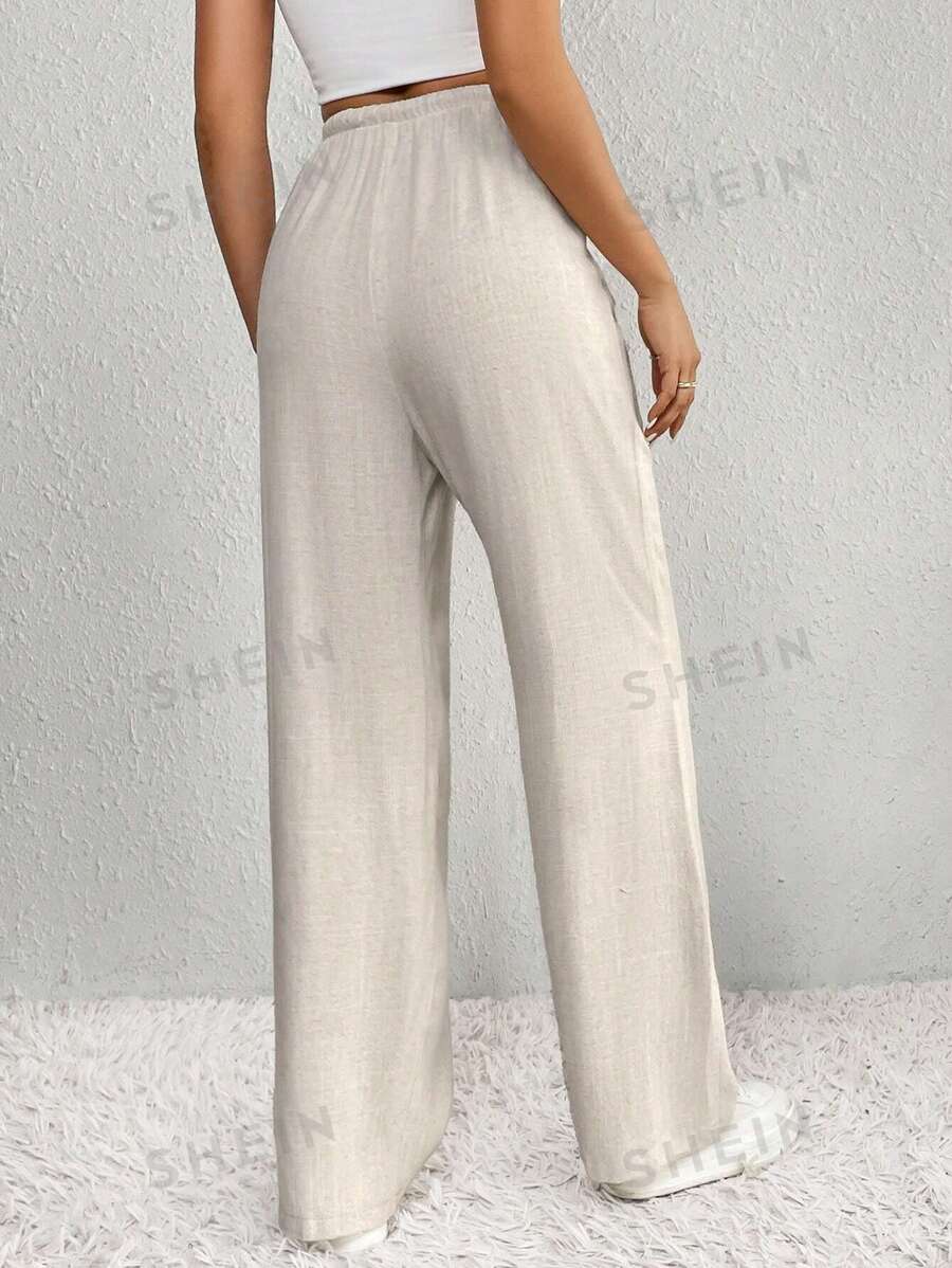 SHEIN Frenchy Woman Fall Solid Drawstring Waist Straight Leg Pants ...
