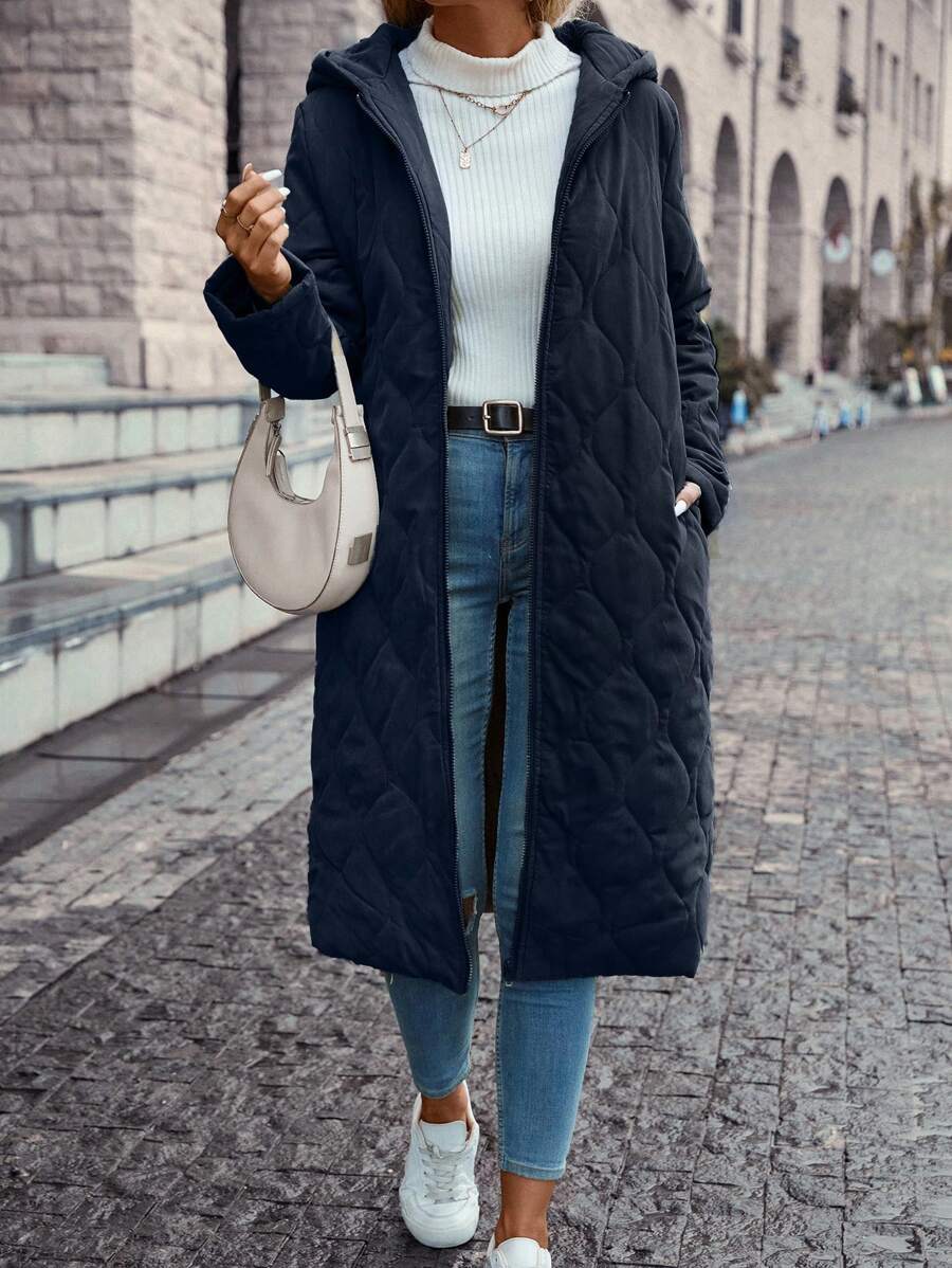 SHEIN LUNE Zip Up Hooded Quilted Coat | SHEIN USA