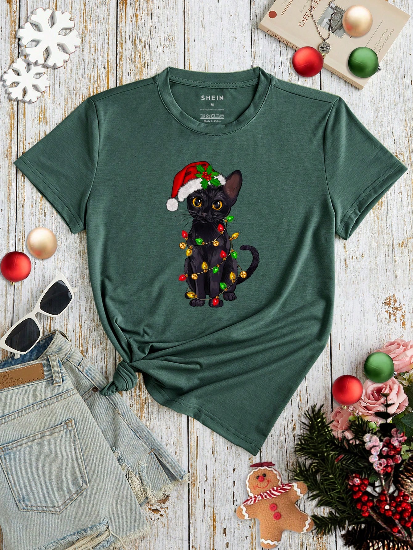 Christmas Cat Print Tee | SHEIN USA