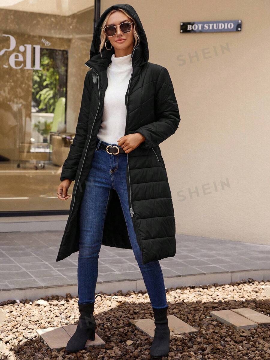 SHEIN LUNE Zip Up Hooded Padded Coat For Winter | SHEIN UK