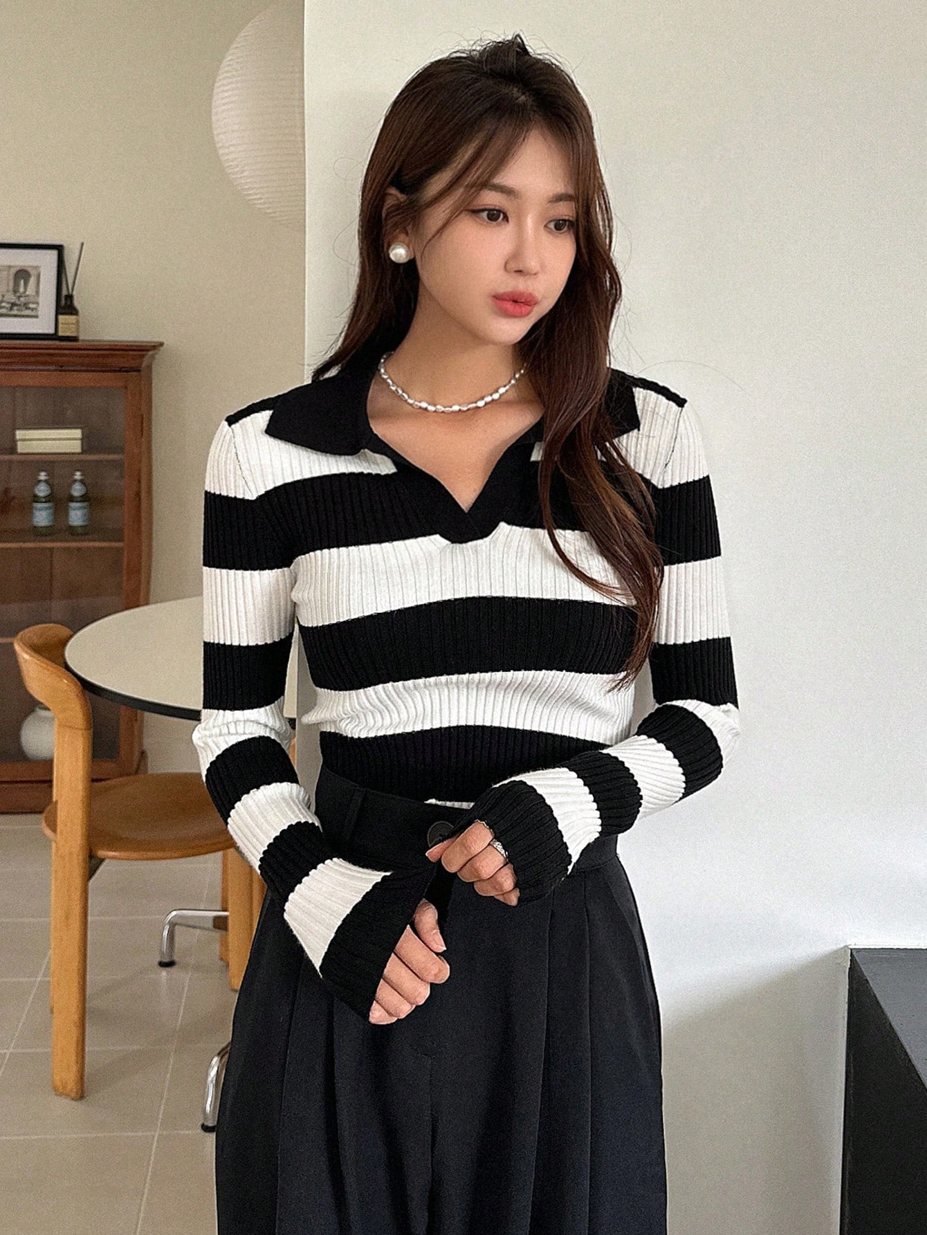 DAZY Striped Pattern Ribbed Knit Sweater | SHEIN USA