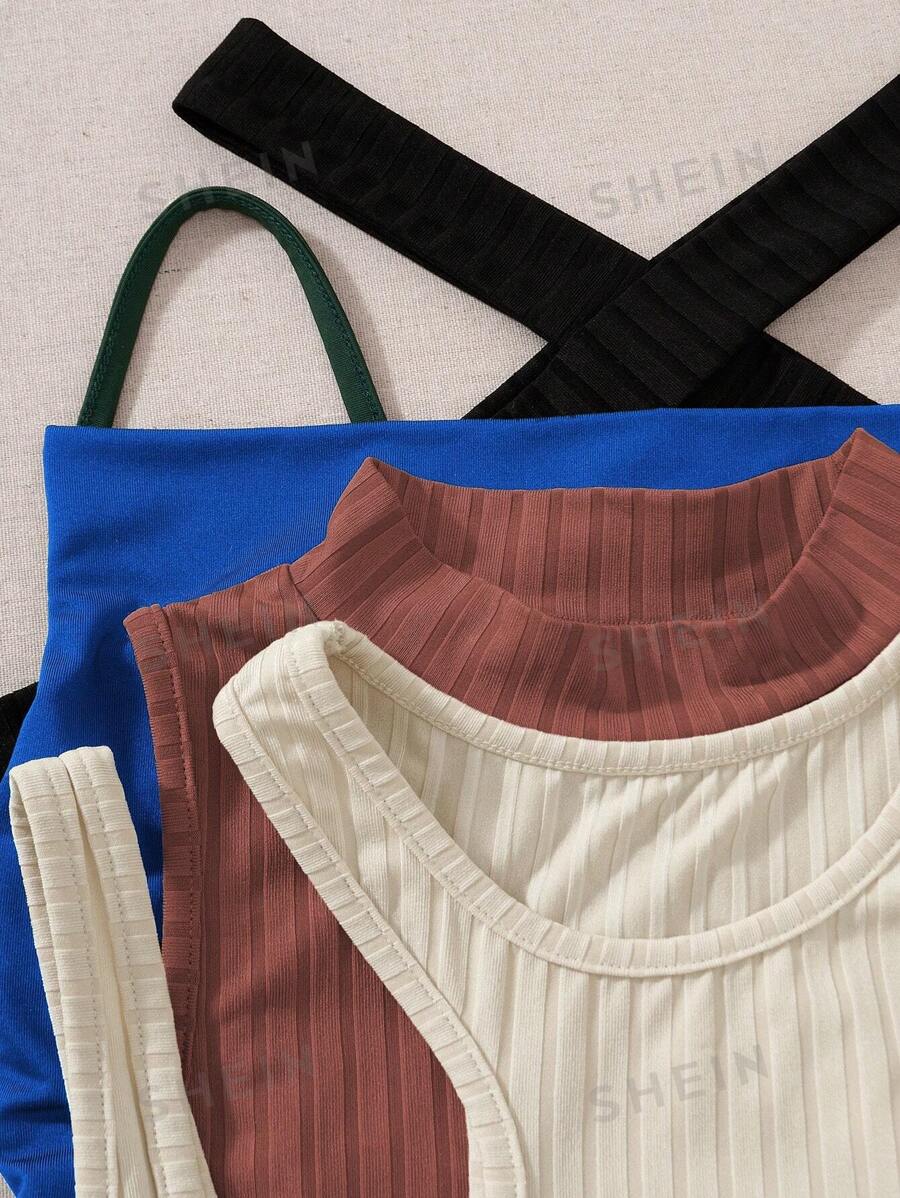 Shein Ezwear 4pcs Solid Drawstring Side Tank Top Beach Tops Going Out
