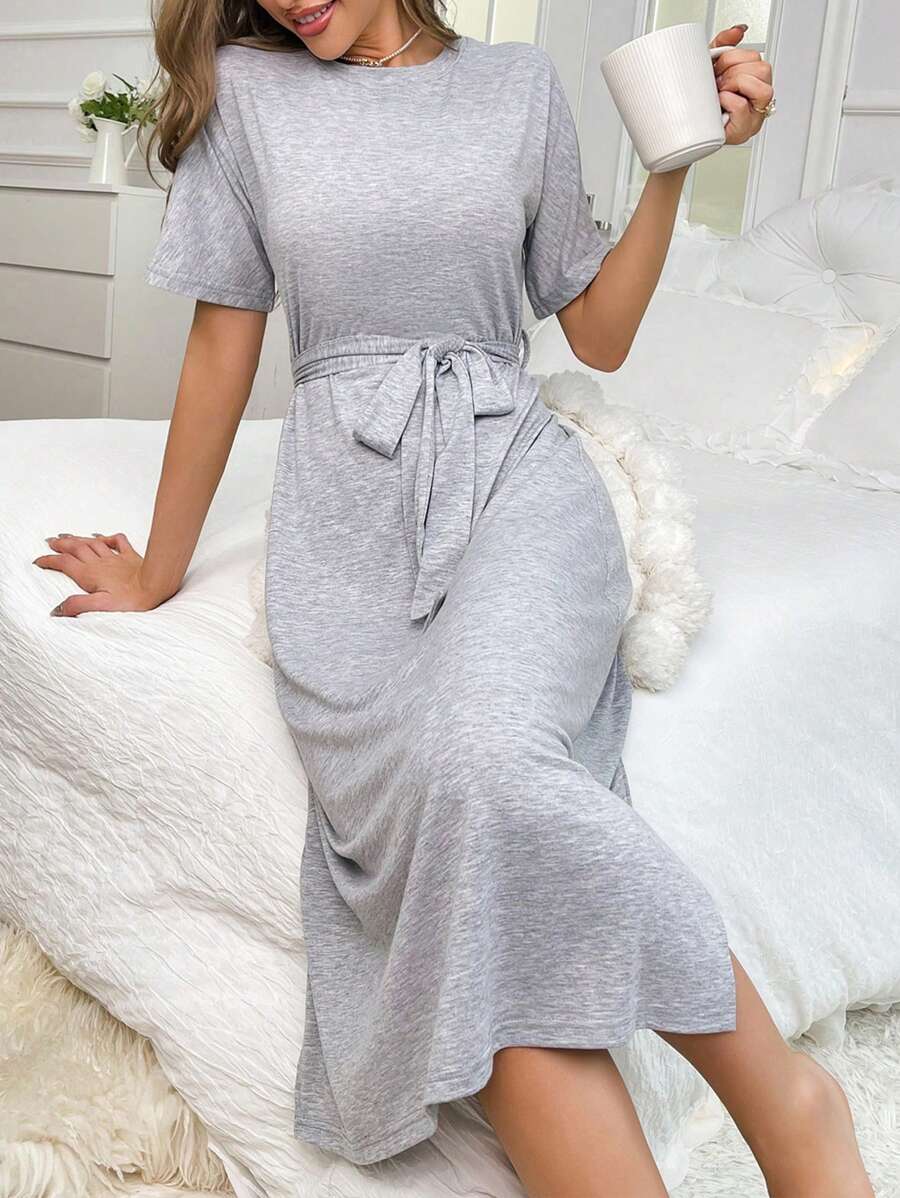 Solid Belted Lounge Dress | SHEIN USA