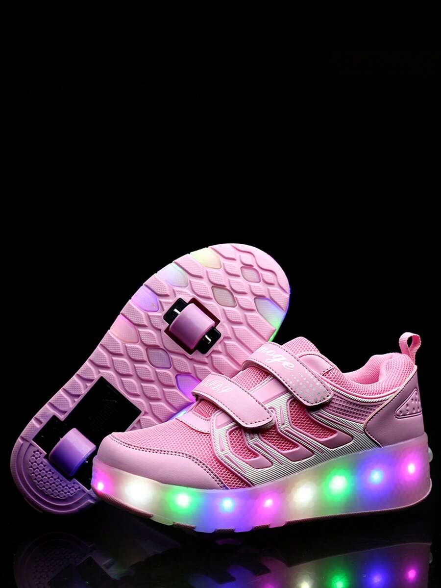 Kids' Led Light-up Walking Shoes With Double Wheels, Rechargeable ...