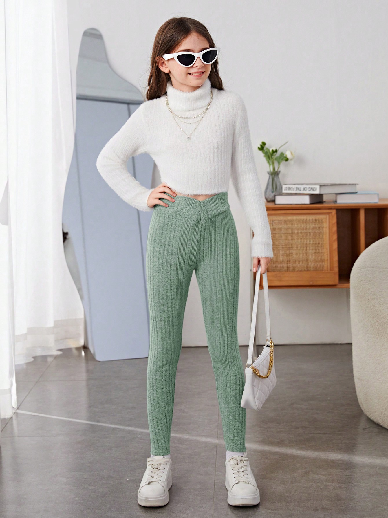 SHEIN Tween Girl Ribbed Knit Leggings | SHEIN USA