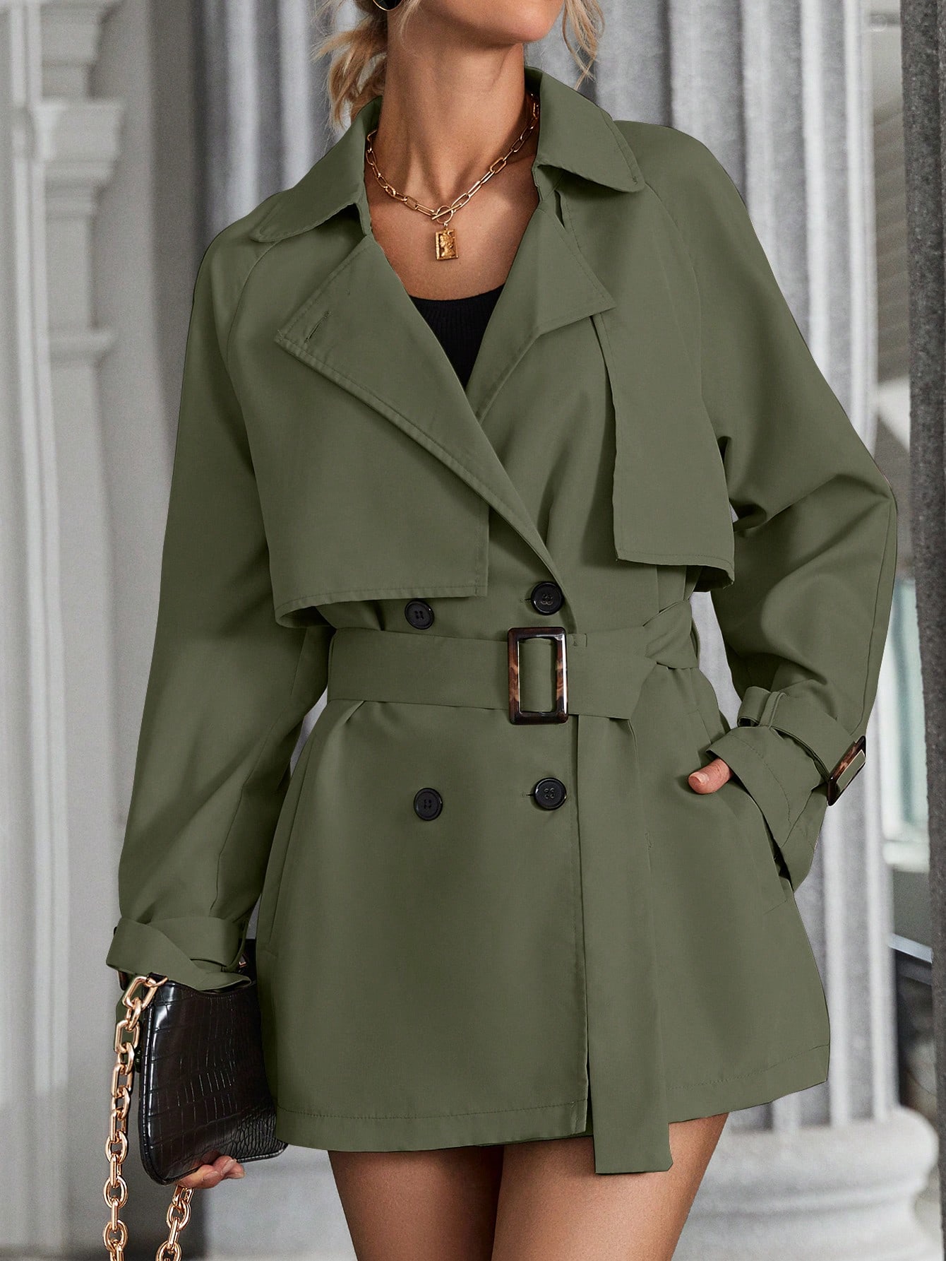 Shein Lune Raglan Sleeve Double Breasted Belted Trench Coat Shein Usa