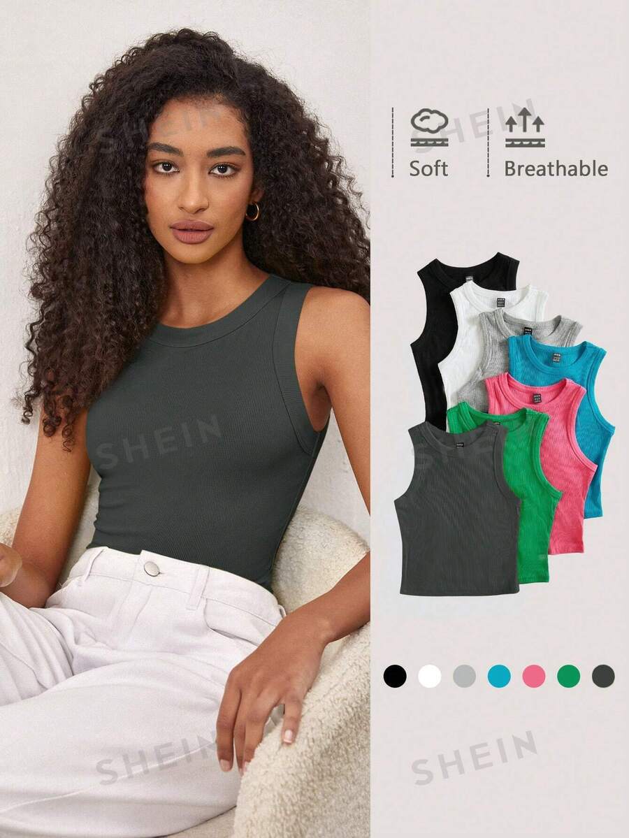 SHEIN BASICS 1 Peça Sólido Canelado Top Tank | SHEIN Brasil