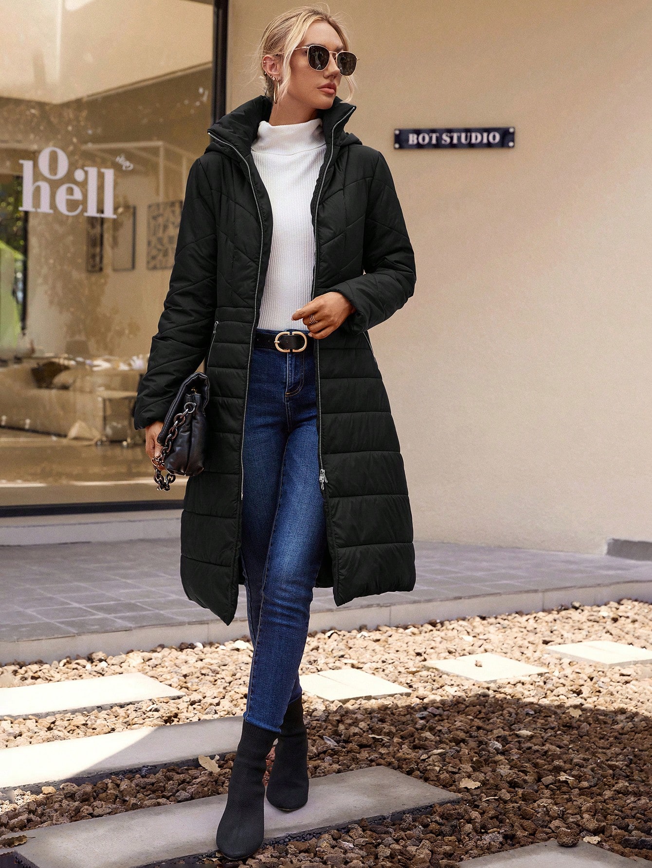 SHEIN LUNE Zip Up Hooded Puffer Coat | SHEIN UK