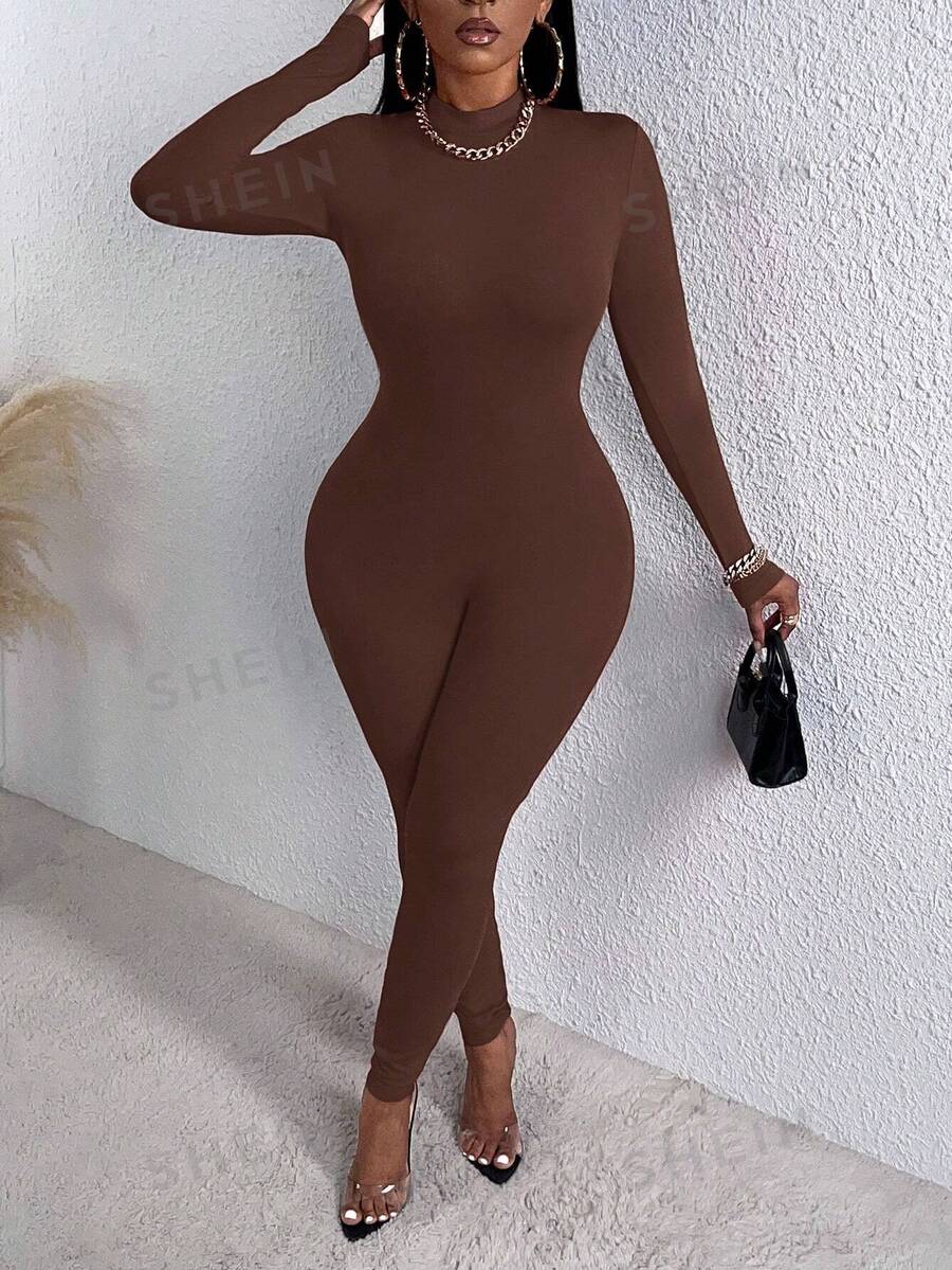 SHEIN Slayr Solid Mock Neck Unitard Jumpsuit | SHEIN UK