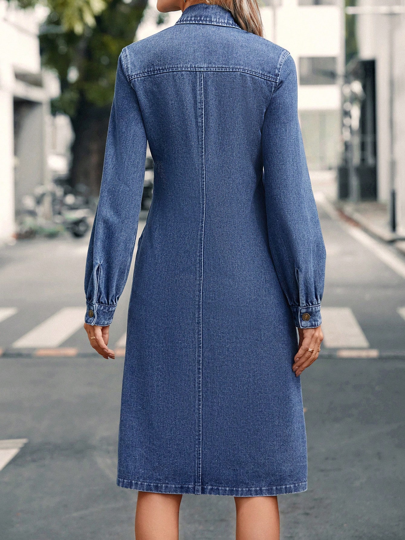 EMERY ROSE Dual Pocket Button Front Denim Dress | SHEIN USA