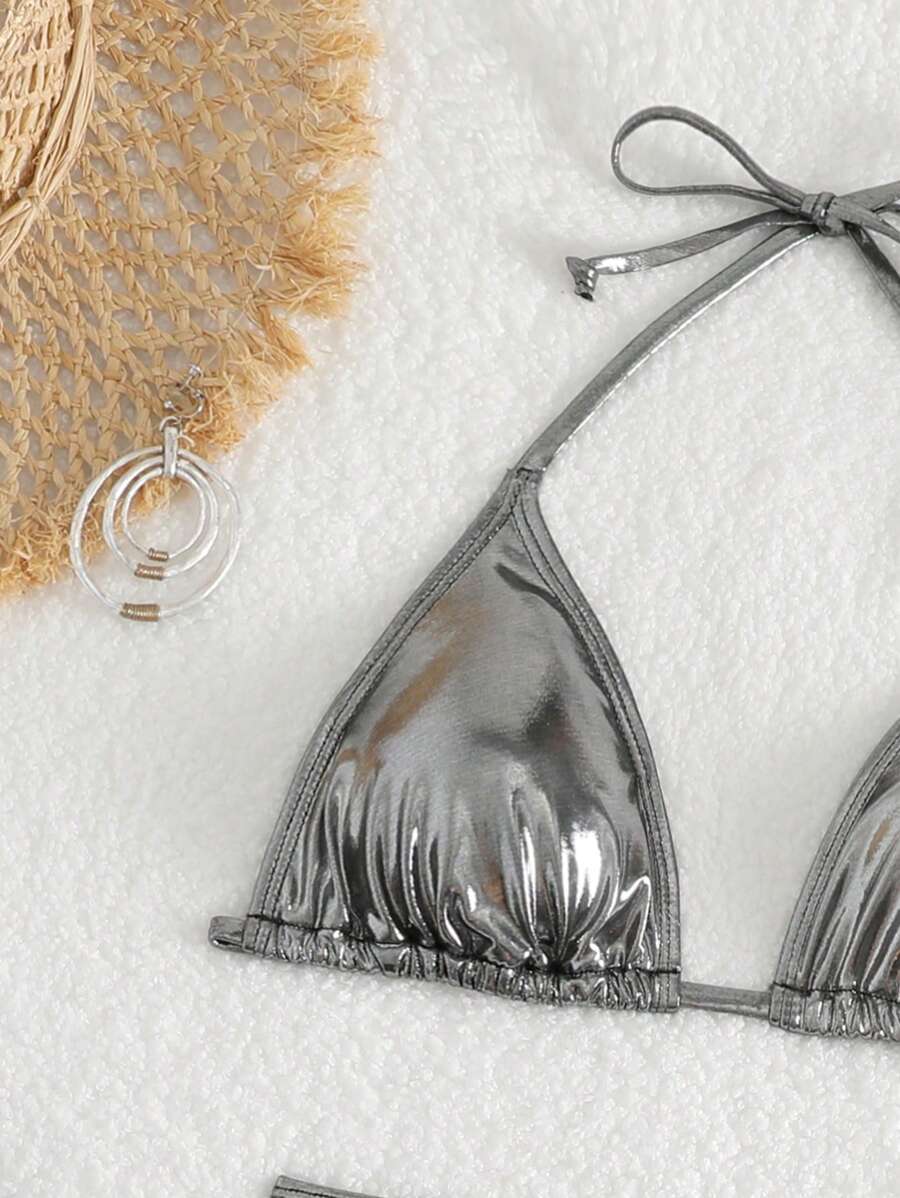 Shein X Hangout Fest Shein Swim Summer Beach Metallic Halter Triangle