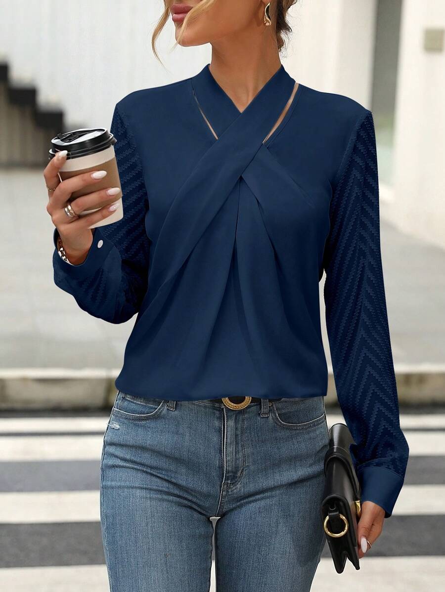 SHEIN Clasi Solid Criss Cross Front Blouse | SHEIN USA