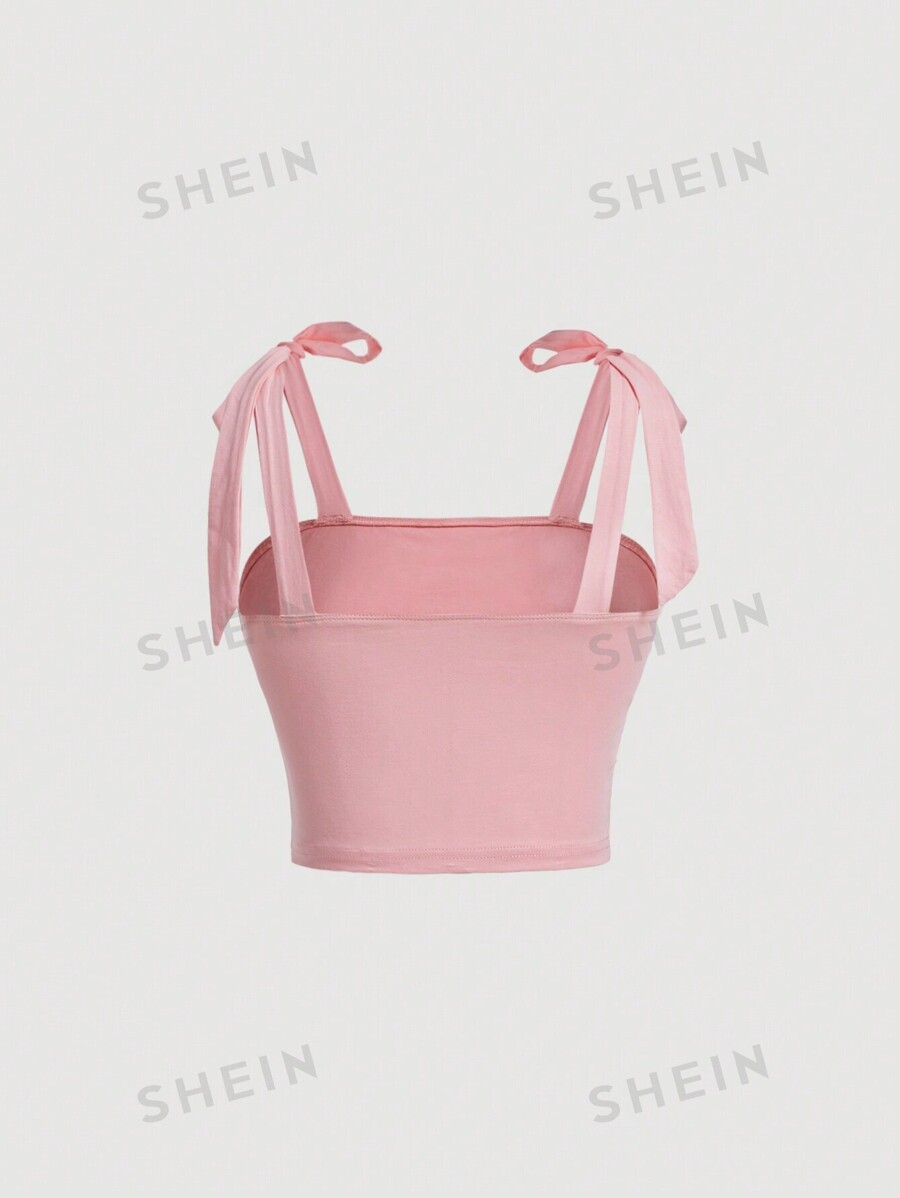 SHEIN x Marika Sila SHEIN MOD Solid Tie Shoulder Ruched Wide Strap Slim ...