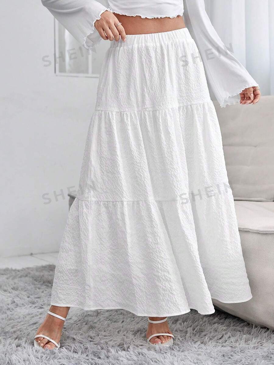 SHEIN PETITE Solid Ruffle Hem Schiffy Skirt | SHEIN UK