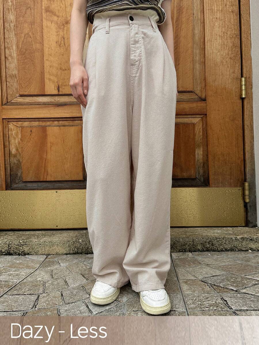 Dazy-Less Zipper Fly Fold Pleated Slant Pocket Pants Baggy Pants | SHEIN USA