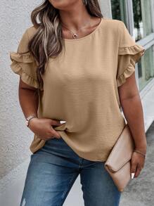 SHEIN LUNE Plus Solid Ruffle Trim Blouse for Sale Australia| New Collection Online| SHEIN Australia