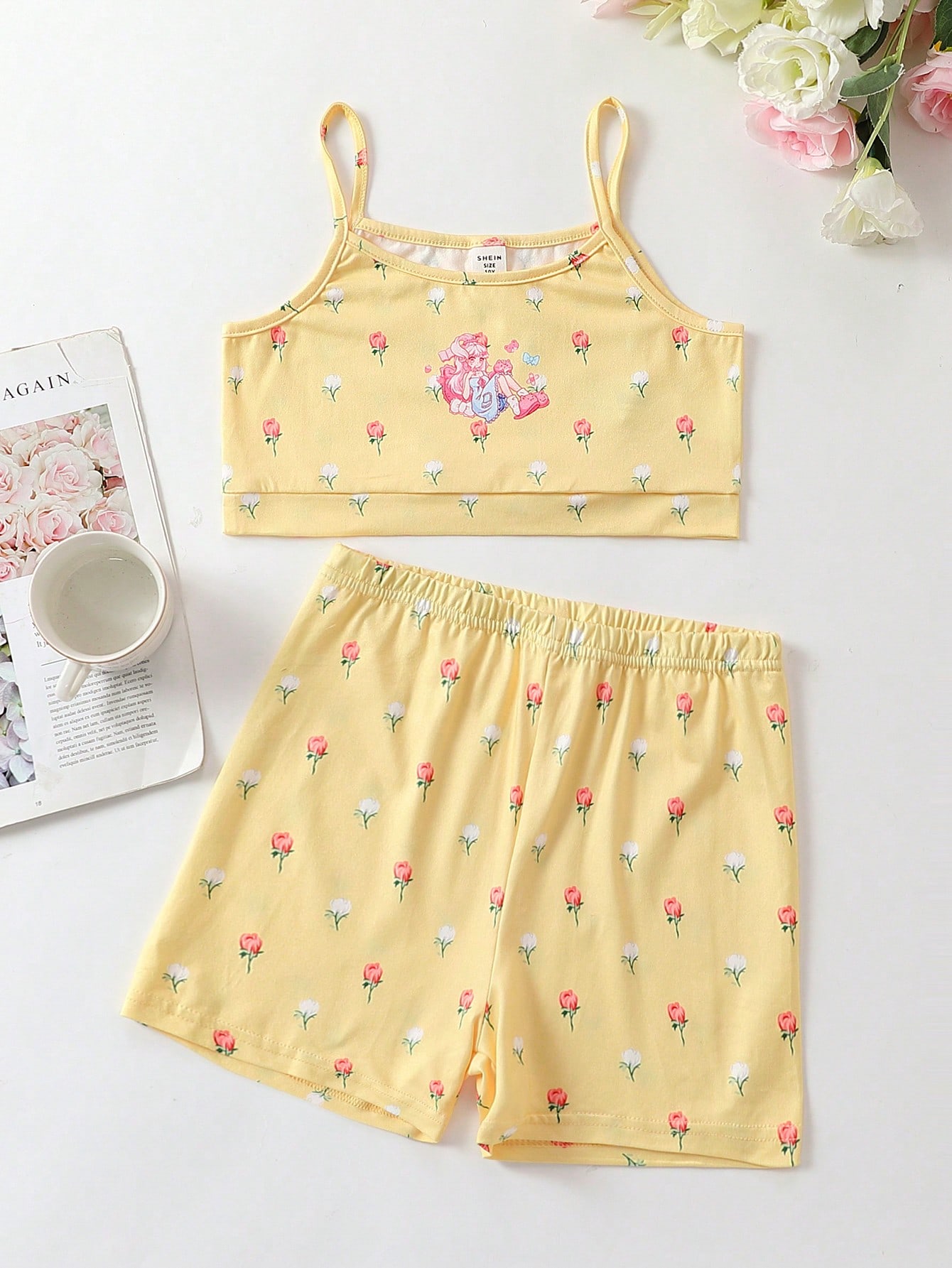 Chica preadolescente Set ropa interior floral & con estampado de figura ...