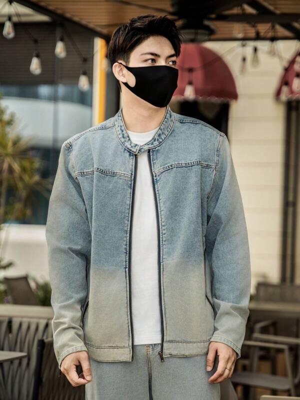 Men Ombre Zip Up Denim Jacket | SHEIN USA