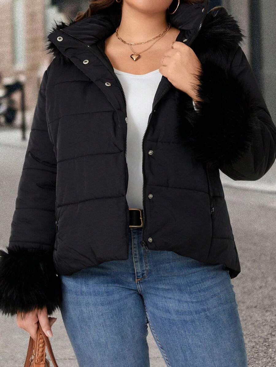 SHEIN LUNE Plus Fuzzy Trim Hooded Padded Coat | SHEIN South Africa