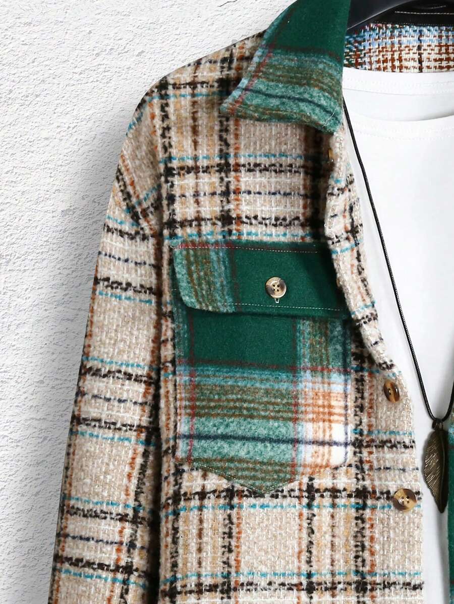 Manfinity Loose Fit Men's Plaid Print Overcoat With Flap Pockets And Drop Shoulders | SHEIN USA