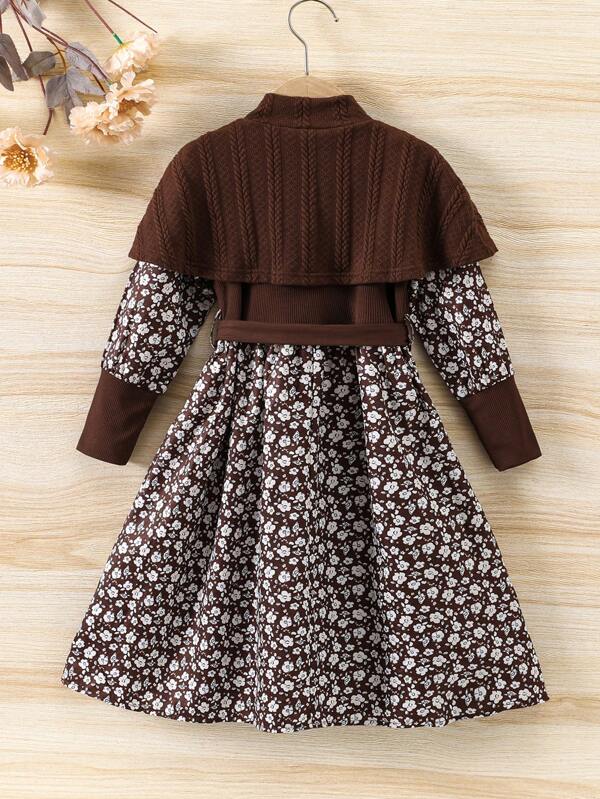 Young Girl Ditsy Floral Print Belted Dress | SHEIN USA