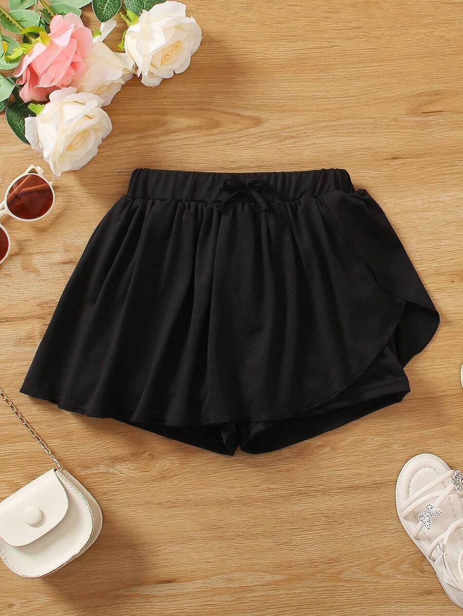 SHEIN Elladie kids 1pc Young Girl' Bow Decor Casual Solid Color Shorts ...